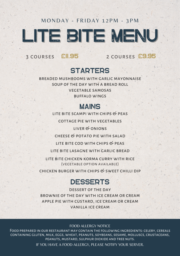 Menus - The Lancaster, Wednesfield - Vik's Pubs LTD